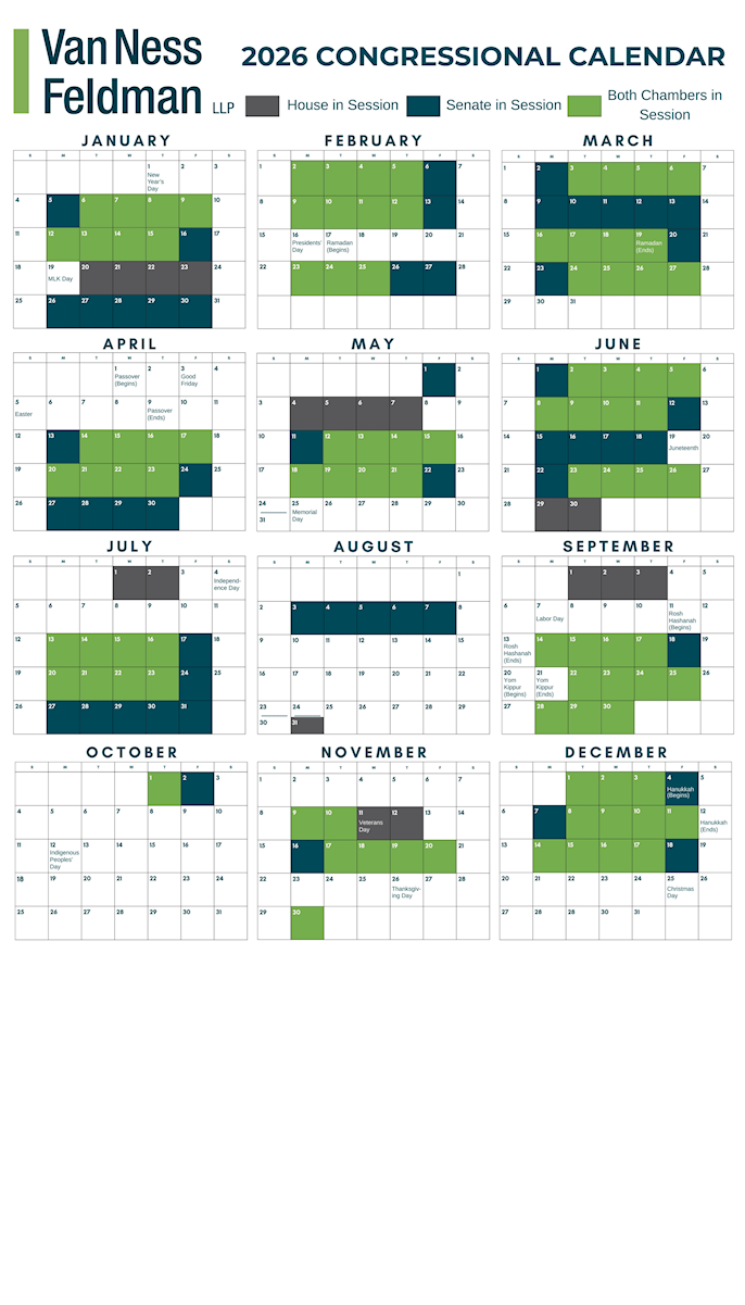 2026 Congressional Calendar | Van Ness Feldman LLP